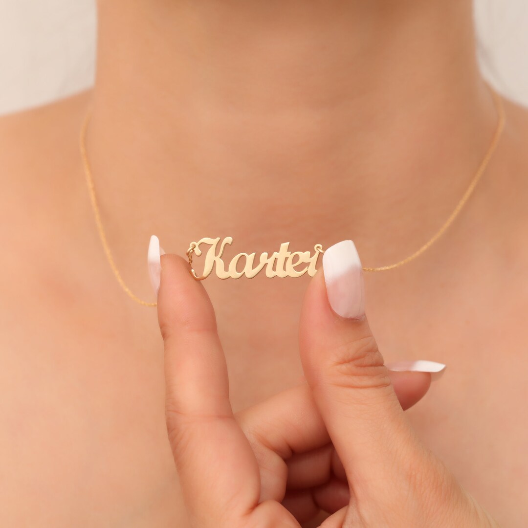 14k Solid Gold Name Necklace Personalized Necklace For Mom