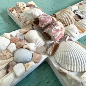 Shell Cross, Seashell Craft, Seashell Art, Wood Shell Cross, Beach Gift ...