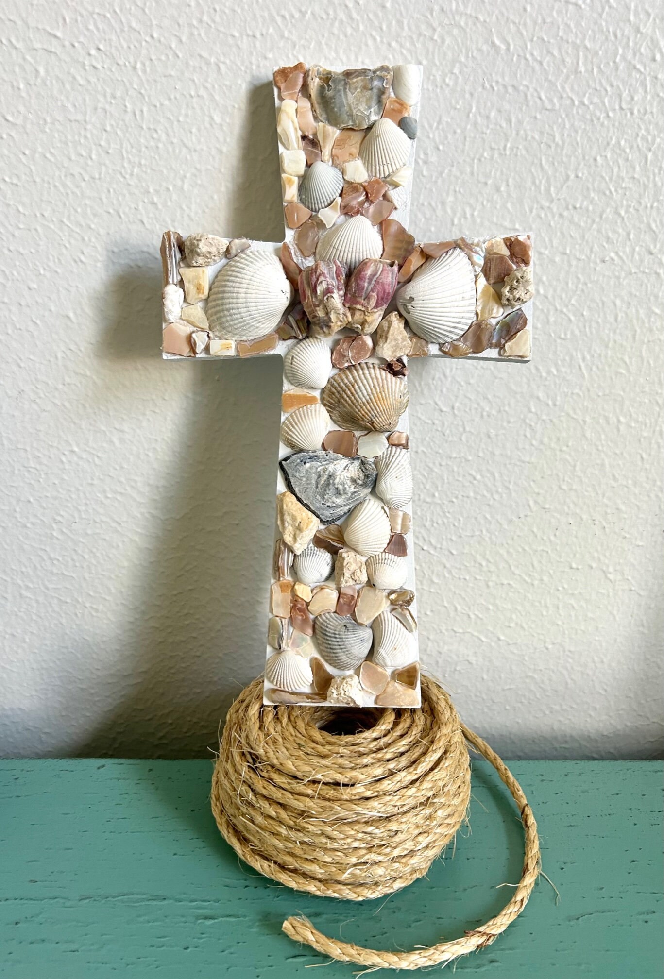 Shell Cross, Seashell Craft, Seashell Art, Wood Shell Cross, Beach Gift ...
