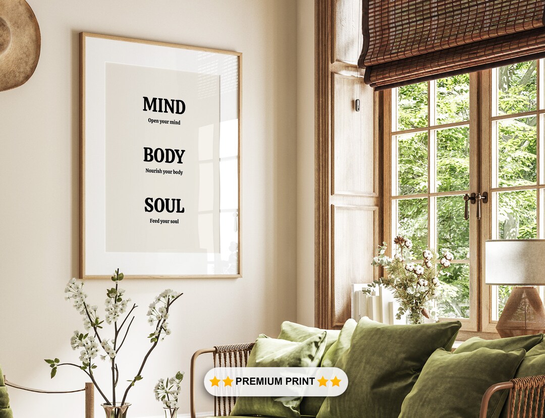 Mind Body Soul Poster. Neutral Color Inspirational Quote Print. Modern ...