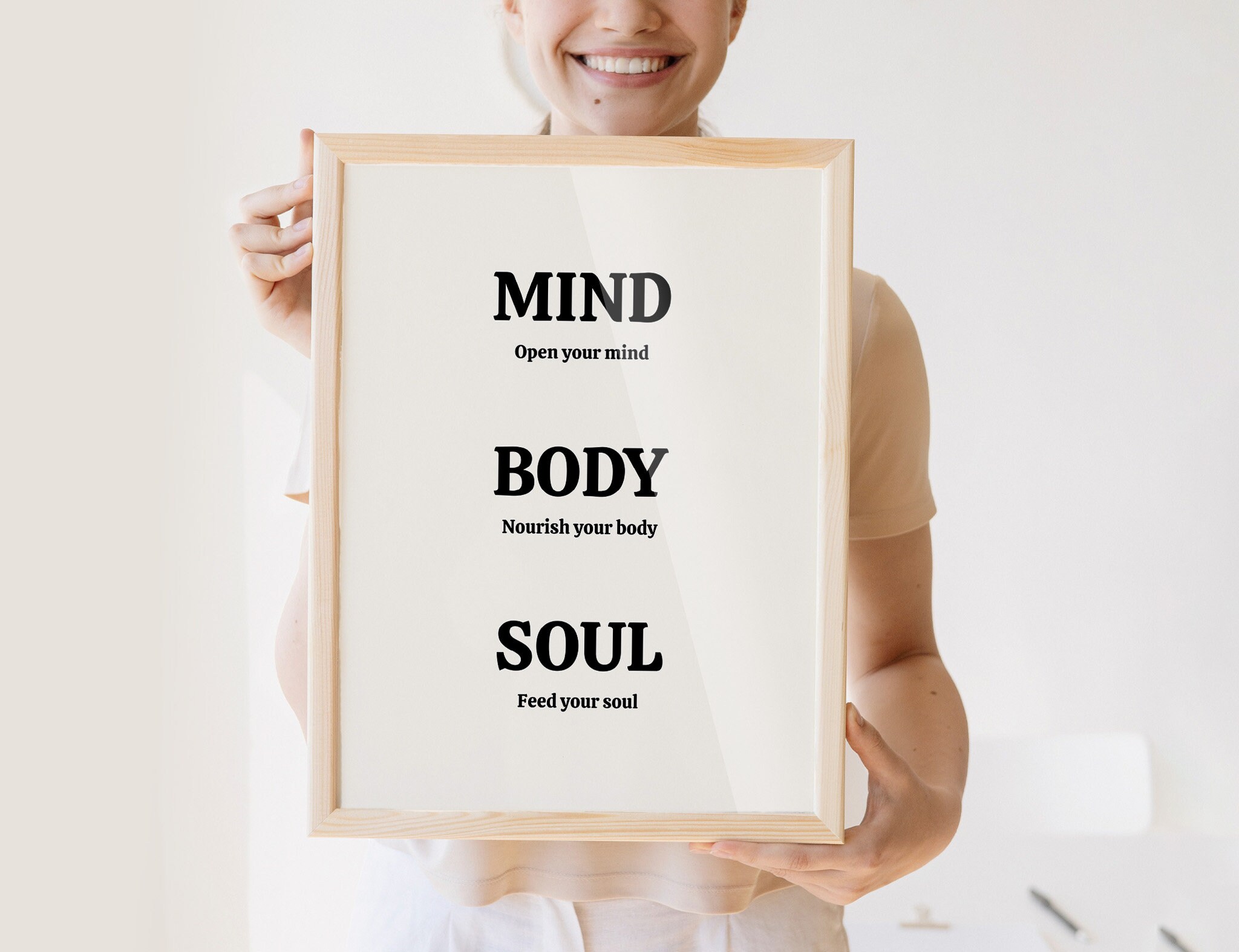 Mind Body Soul Poster. Neutral Color Inspirational Quote Print. Modern ...