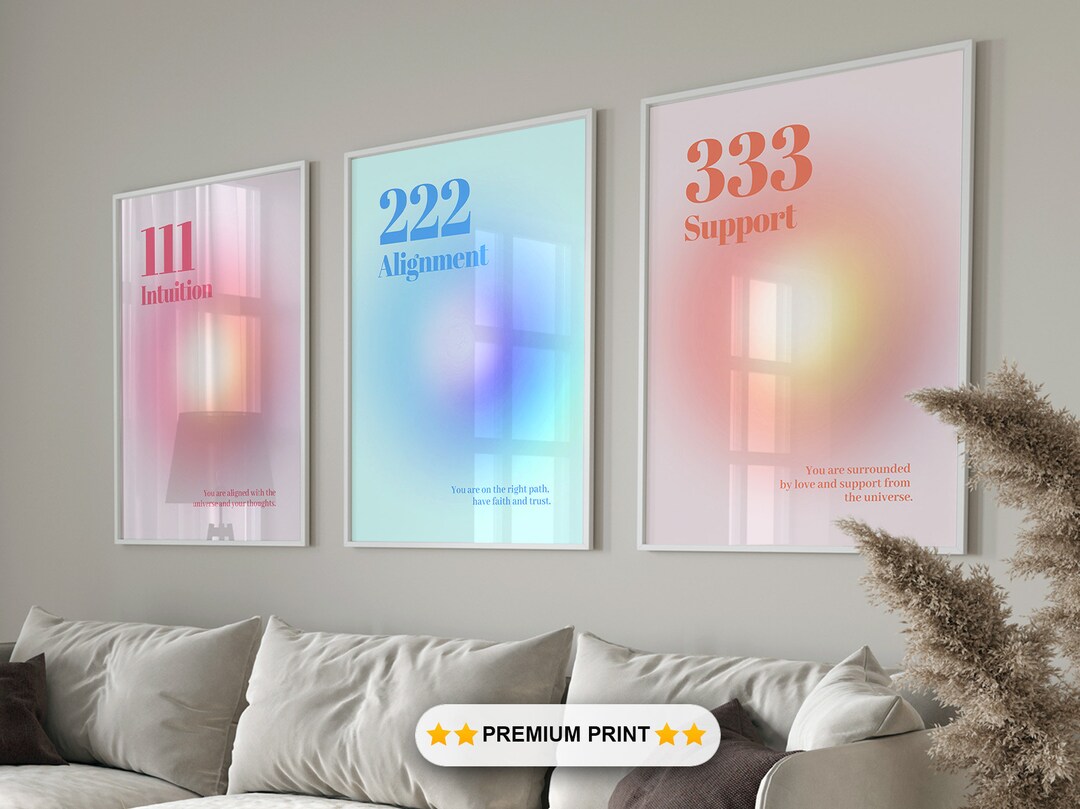 Set of 3 Angel Number Posters. Manifest Wall Art. Gradient Aura Print ...