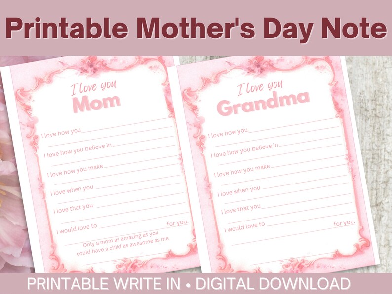 Printable Fillable Mother's Day Note | Instant Download - Etsy