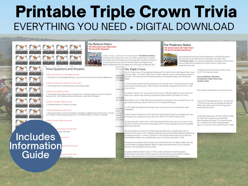 Printable Triple Crown Trivia Set | Instant Download - Etsy