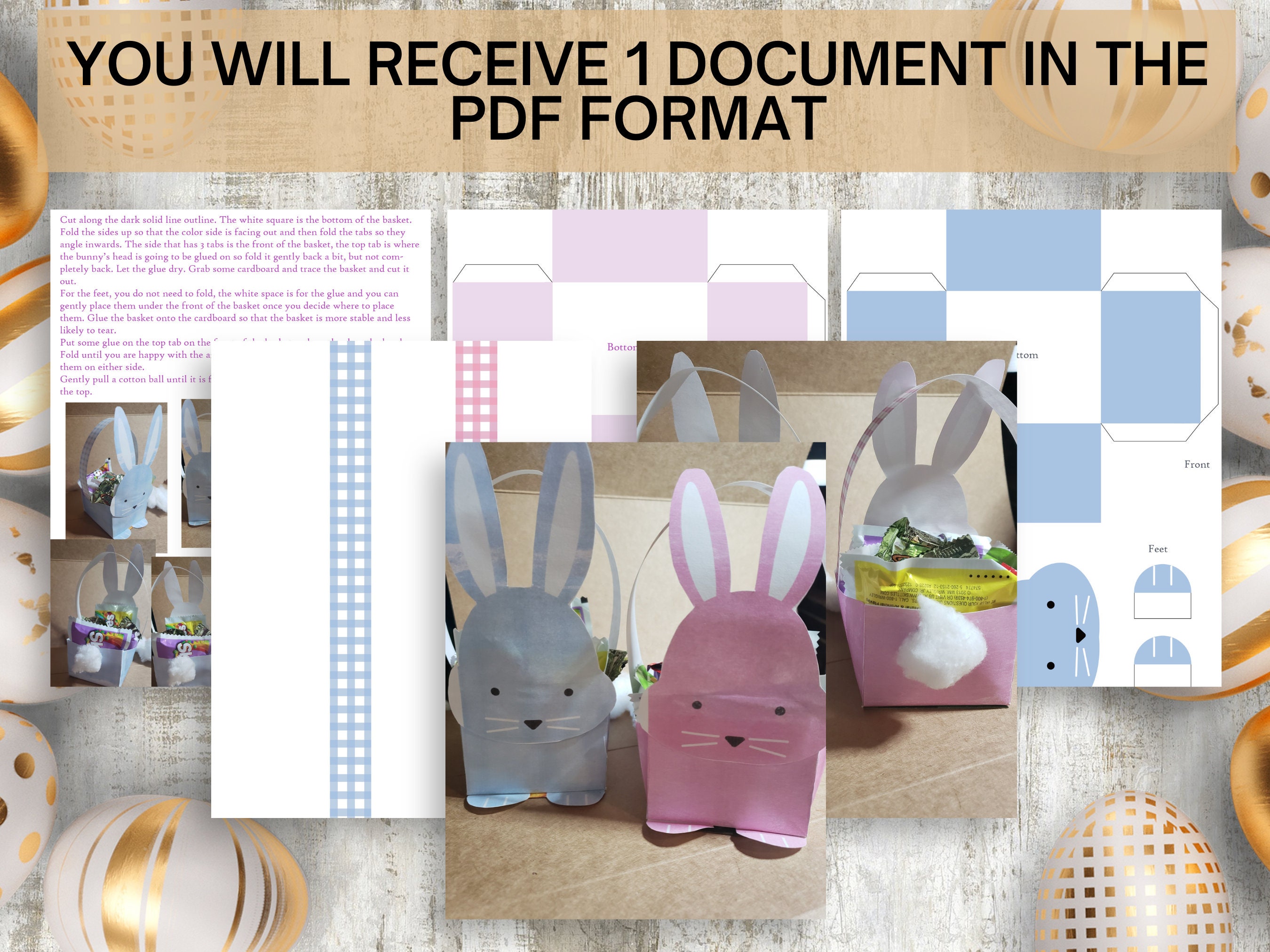 Printable Small Bunny Easter Baskets DIY Easter Basket Template - Etsy
