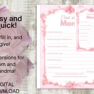 Printable Fillable Mother's Day Note | Instant Download - Etsy