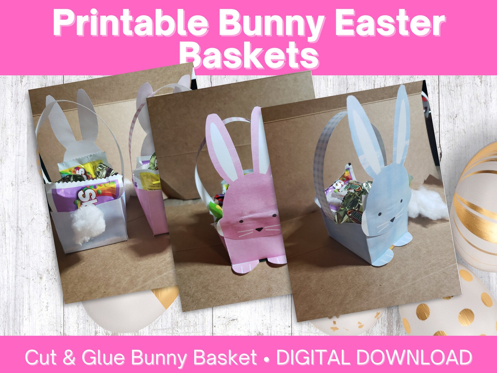 Printable Small Bunny Easter Baskets - DIY Easter Basket Template - Etsy