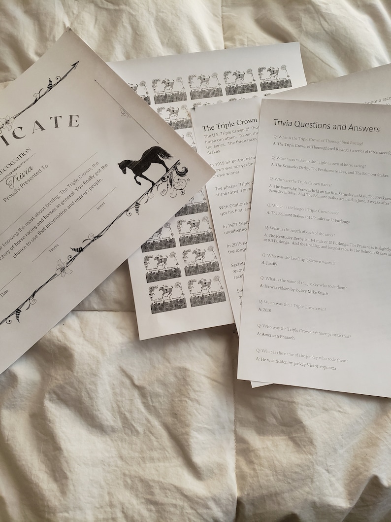 Printable Triple Crown Trivia Set | Instant Download - Etsy