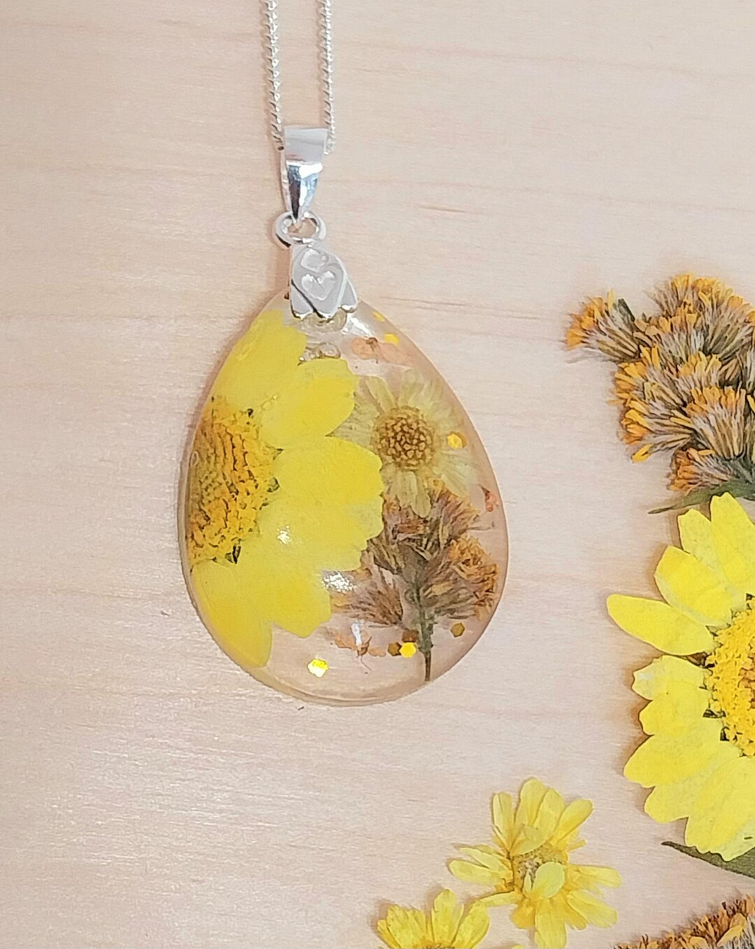 Tear Drop Dried Flower Sterling Silver Necklace - Etsy