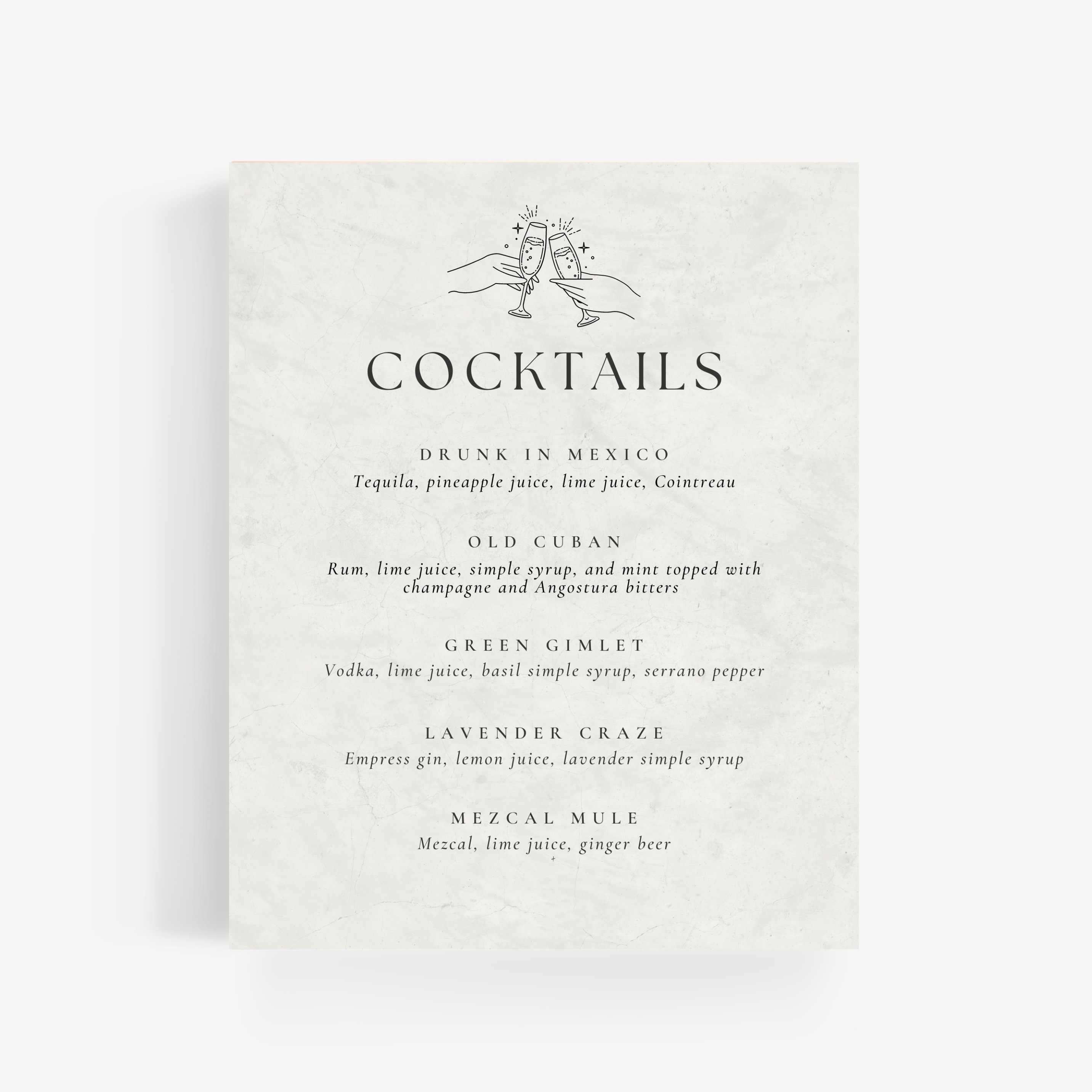 Wedding Signature Cocktail Bar Menu | Editable Template | Bar Drink ...