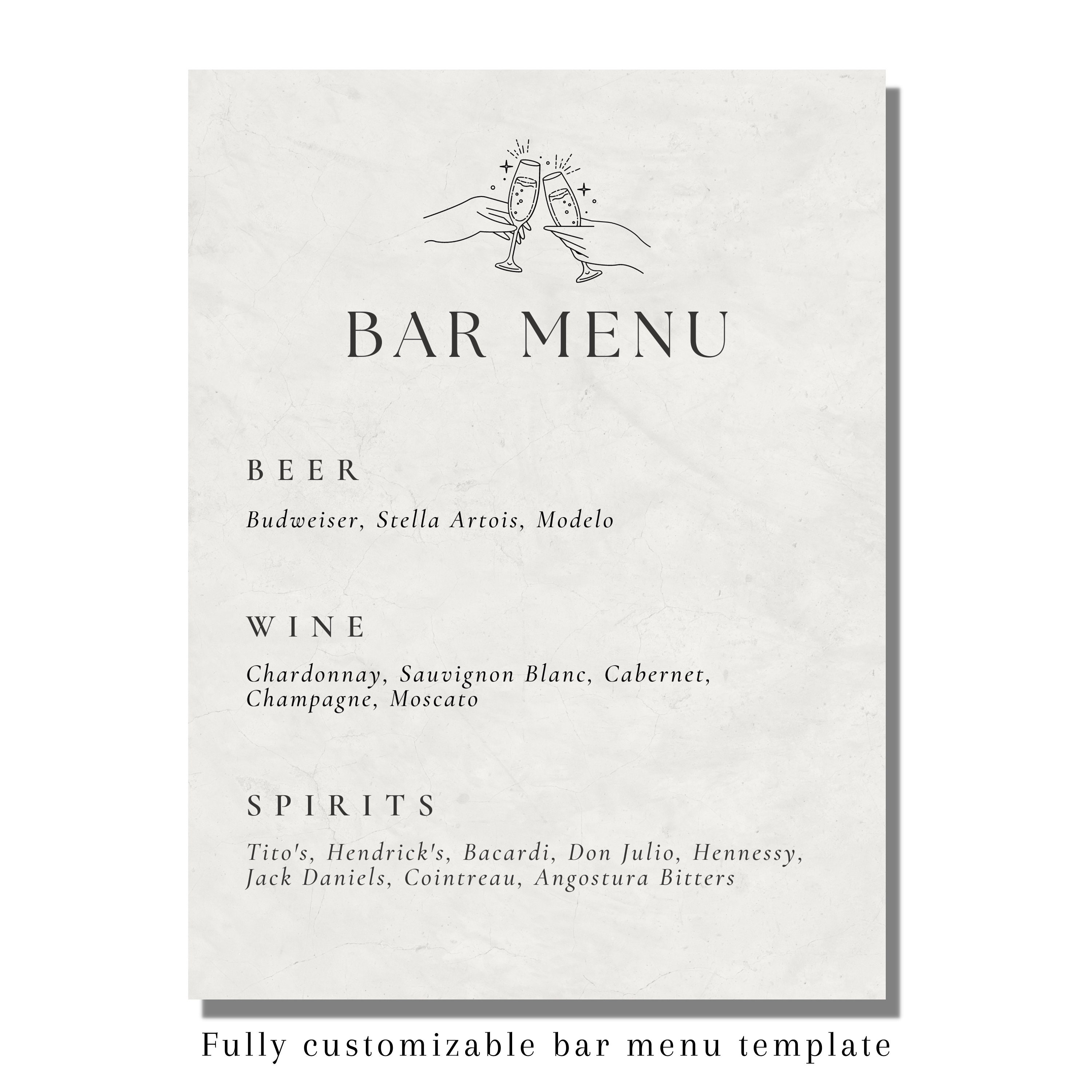 Marble Background Wedding Bar Menu Sign | Editable Template | Wedding ...