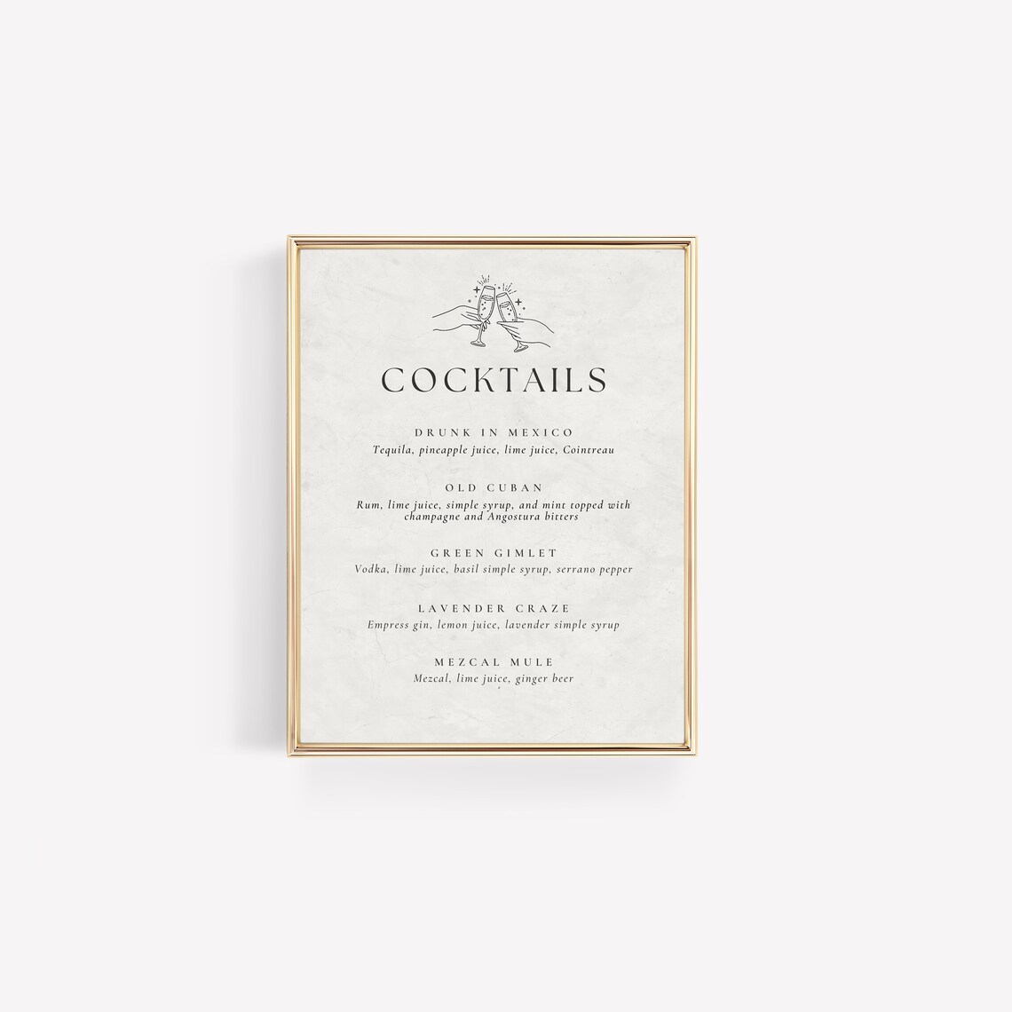 Wedding Signature Cocktail Bar Menu Template: Minimalist Marble Design ...