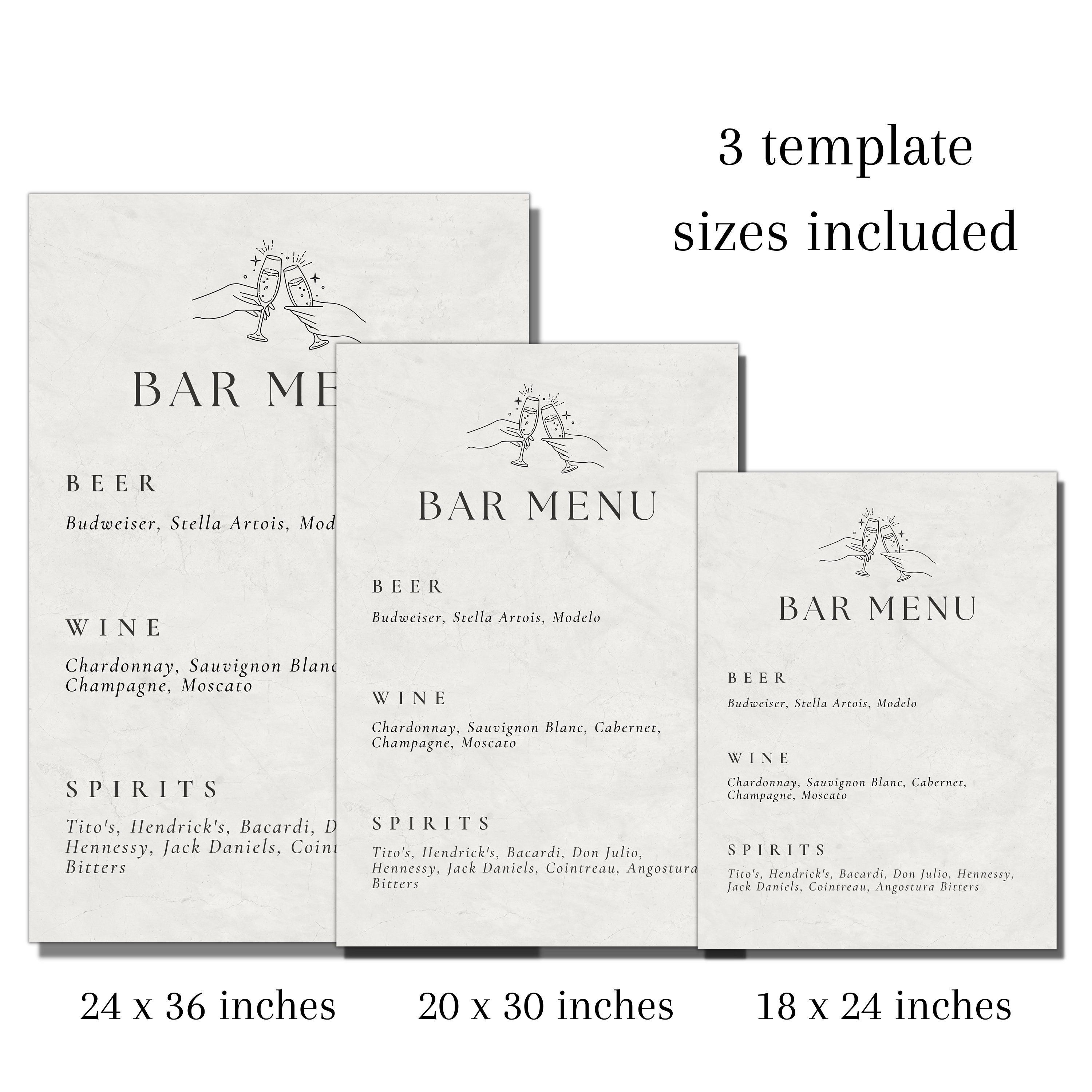 Marble Background Wedding Bar Menu Sign | Editable Template | Wedding ...