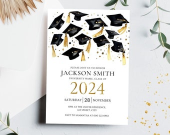 Class of 2024 Graduation Invitation Template, Grad Party Invite, Gold ...