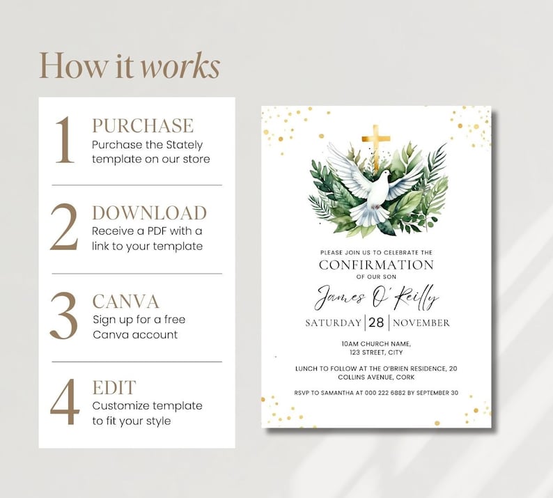 Confirmation Invitation Template, Greenery and Gold Confirmation Invite ...