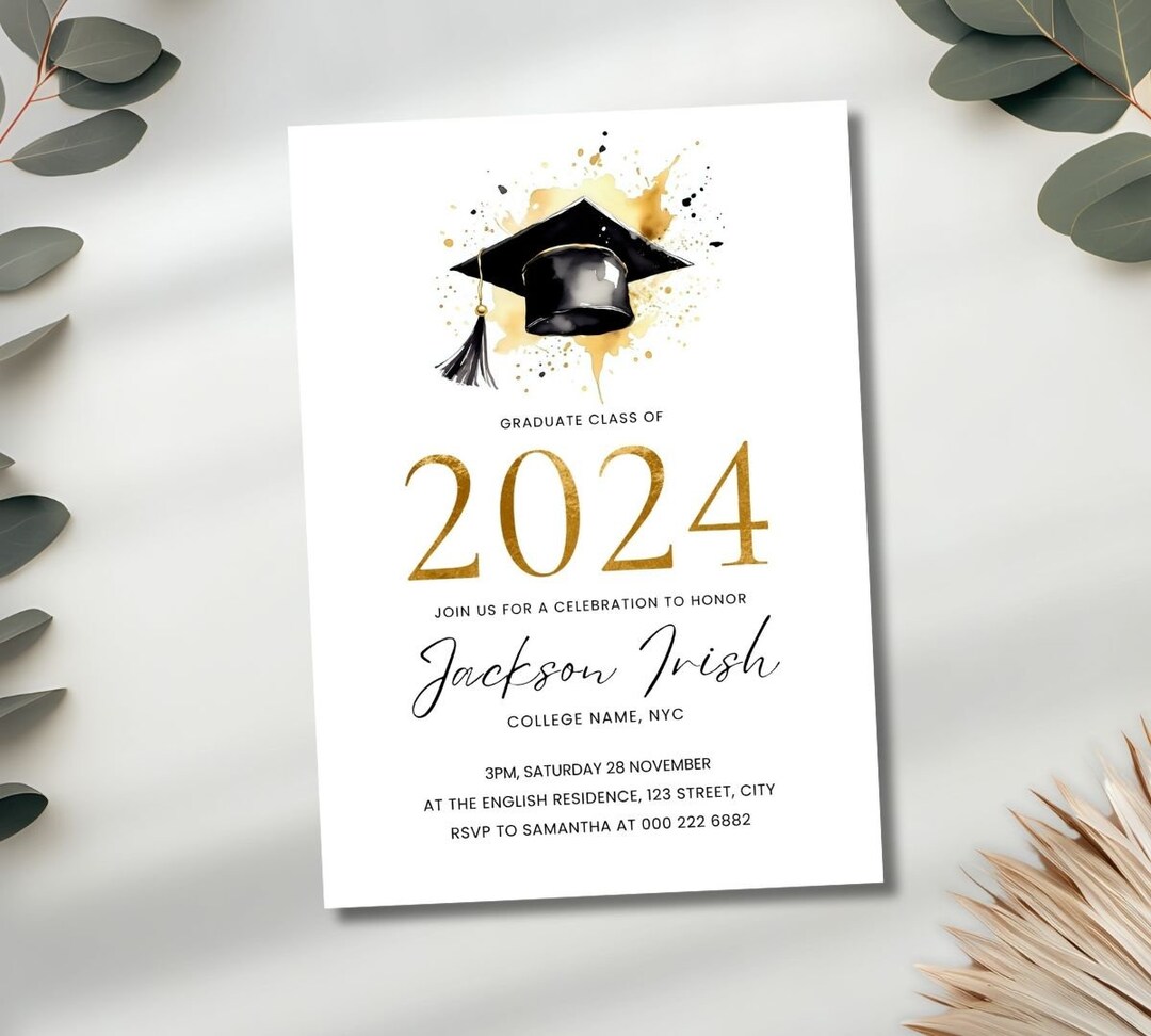Class of 2024 Graduation Invitation Template, Grad Party Invite, Gold ...