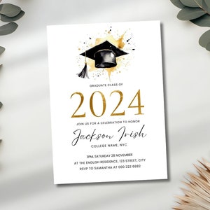 Class of 2024 Graduation Invitation Template, Grad Party Invite, Gold ...