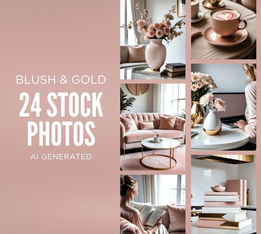 Blush and Gold Stock Photo Bundle | Work From Home | Pink Stock Photos ...