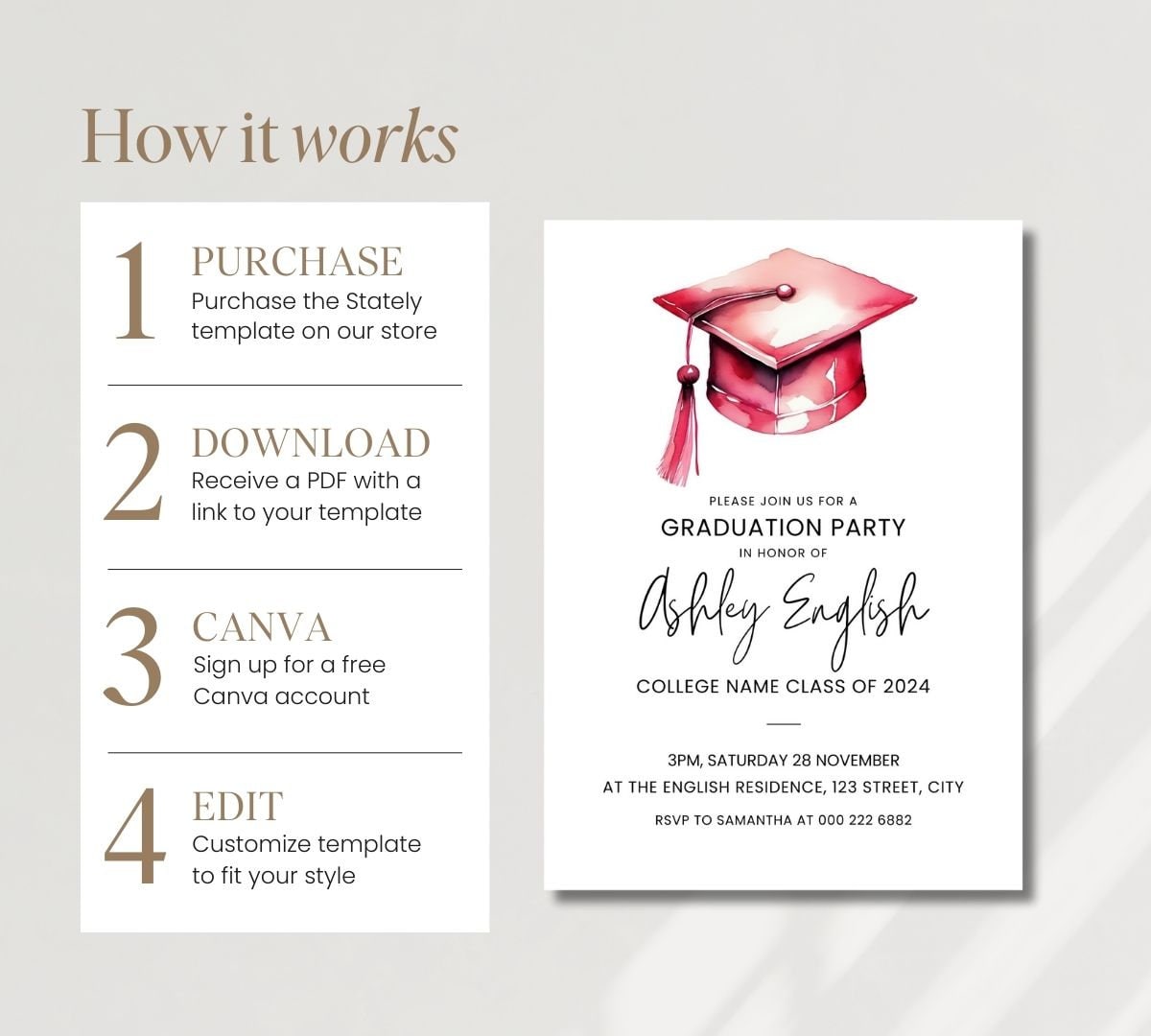 Graduation Invitation Template, Class of 2024, Pink Graduation Hat ...