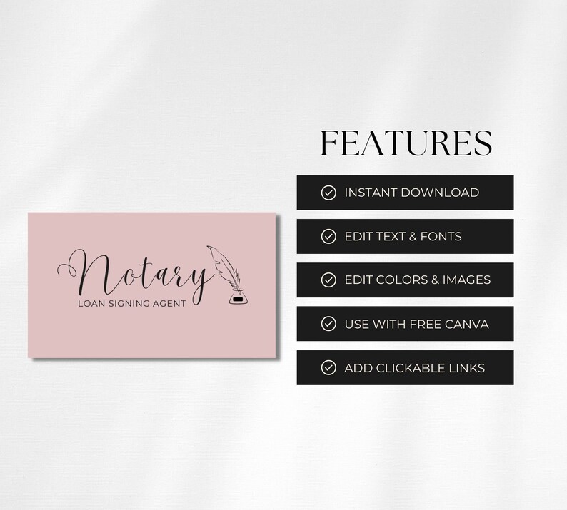 Pink Notary Business Card | Notary Marketing Template | Notary Loan ...