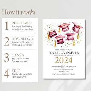 Graduation Invitation Template, Class of 2024, Pink Graduation ...