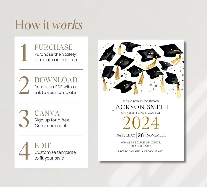 Class of 2024 Graduation Invitation Template, Grad Party Invite, Gold ...