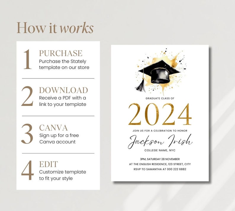 Class of 2024 Graduation Invitation Template, Grad Party Invite, Gold ...