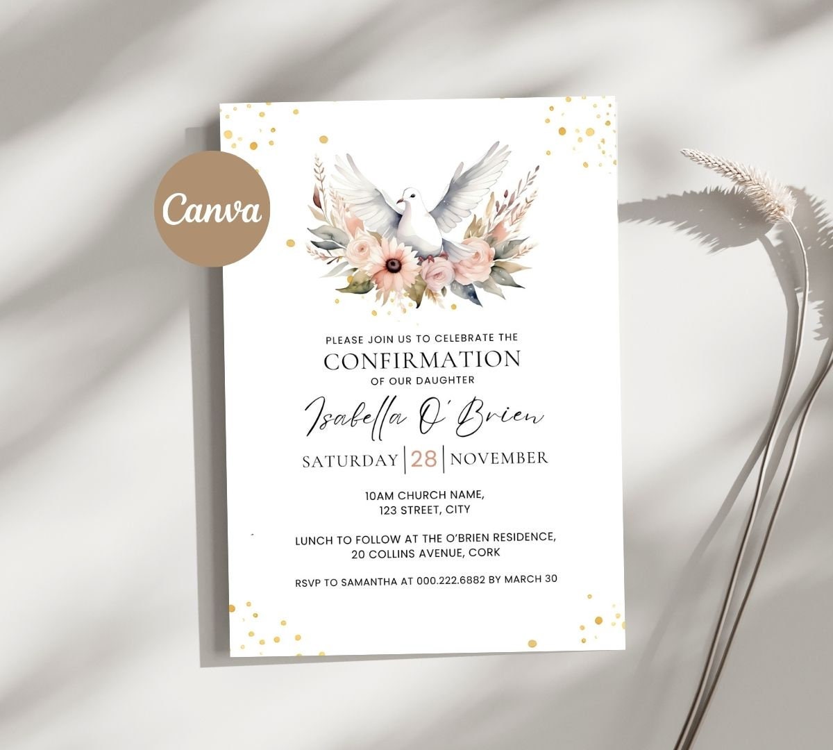 Confirmation Invitation Template for Girl, Pink Confirmation Invite ...