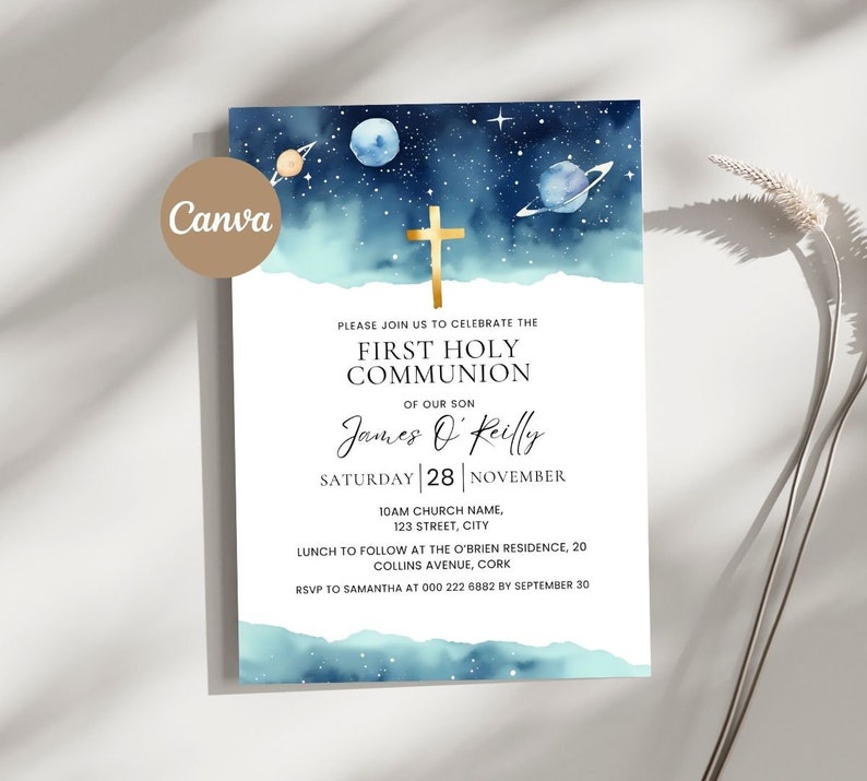 First Communion Invitation Boy, Printable Invitation Template, First ...