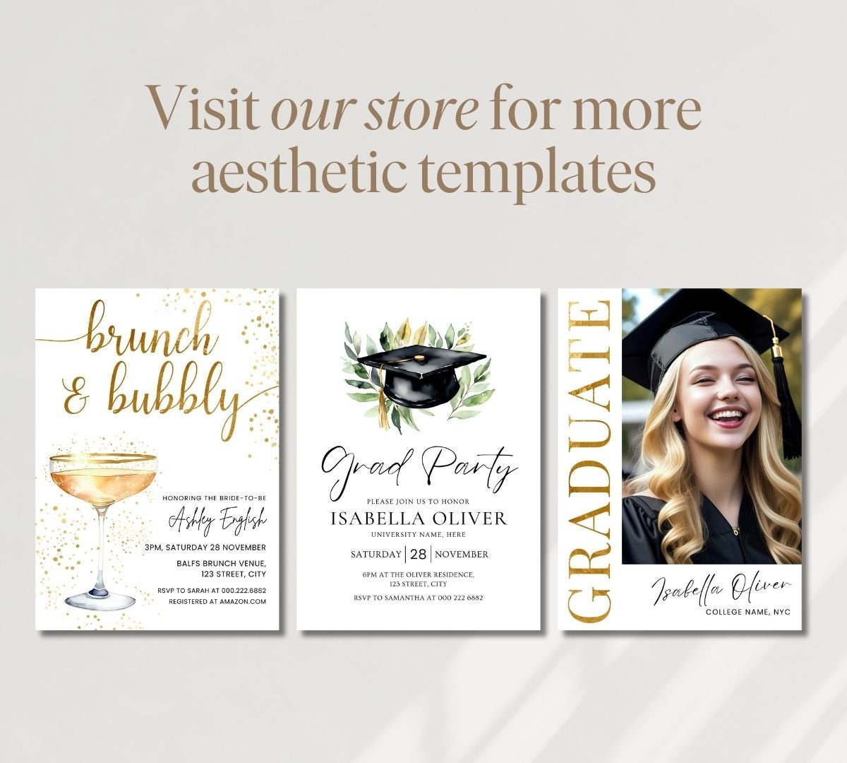 Class of 2024 Graduation Invitation Template, Grad Party Invite, Gold ...