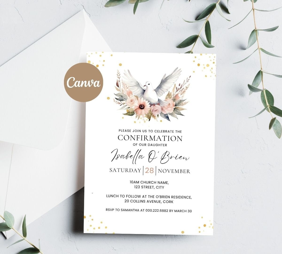 Confirmation Invitation Template for Girl, Pink Confirmation Invite ...