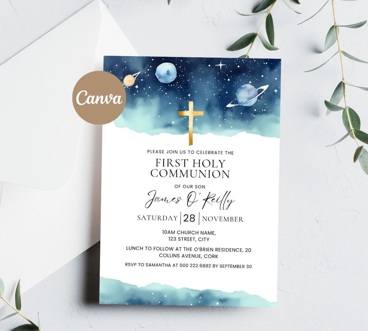 First Communion Invitation Boy, Printable Invitation Template, First ...