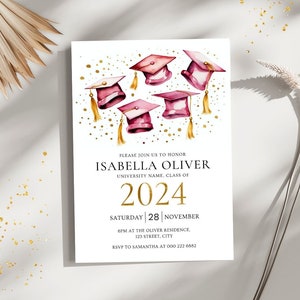 Graduation Invitation Template, Class of 2024, Pink Graduation ...
