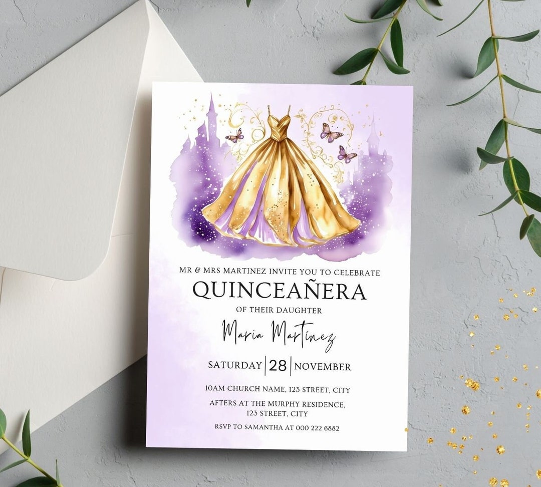 Princess Quinceanera Invitation, Princess Invitation, Quinceañera Dress ...