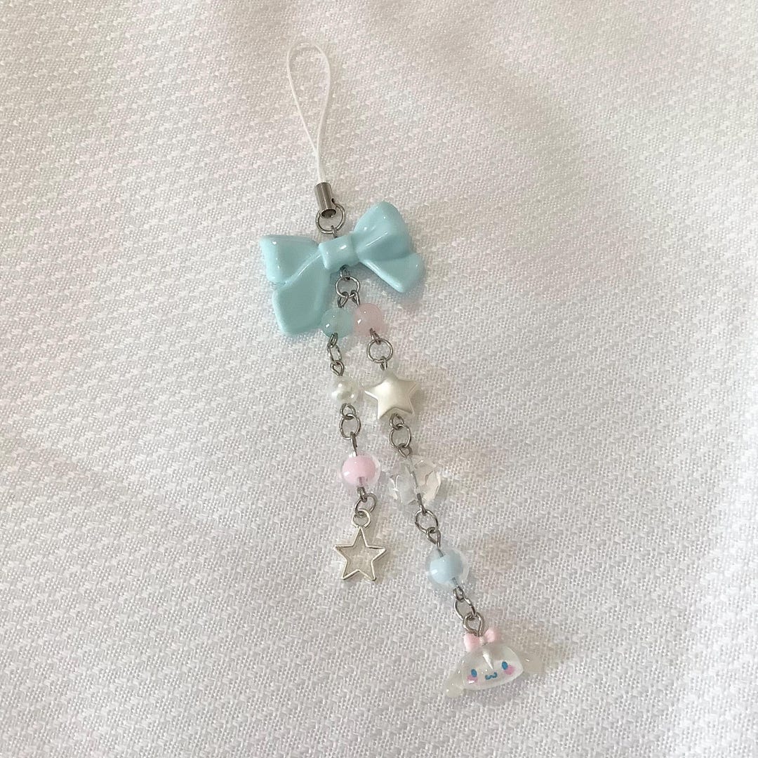 Cute Light Blue and Pink Kawaii Cinna Dog Lanyard Keychain Phone Charm ...