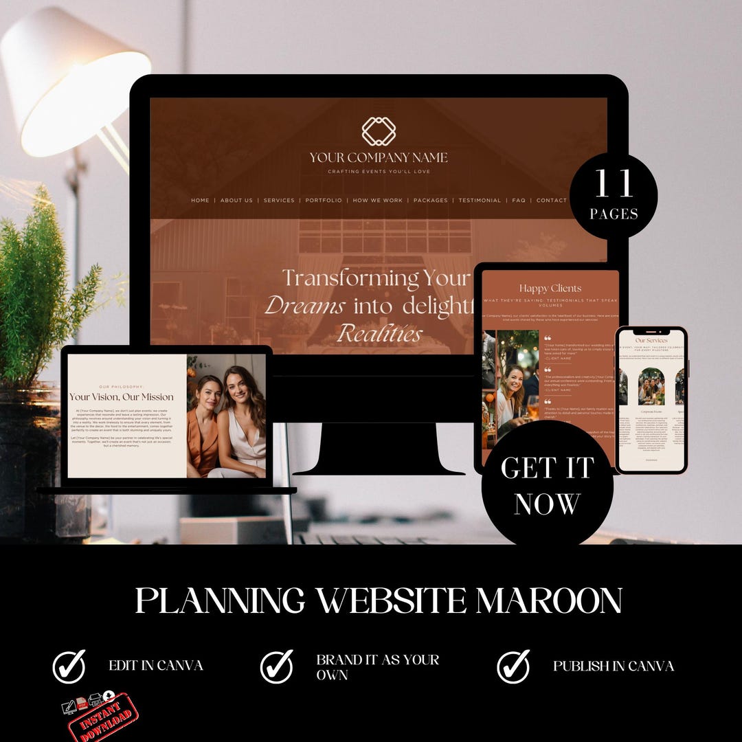 Event Planning Website Template: Maroon Collection, DIY Canva Design - Etsy