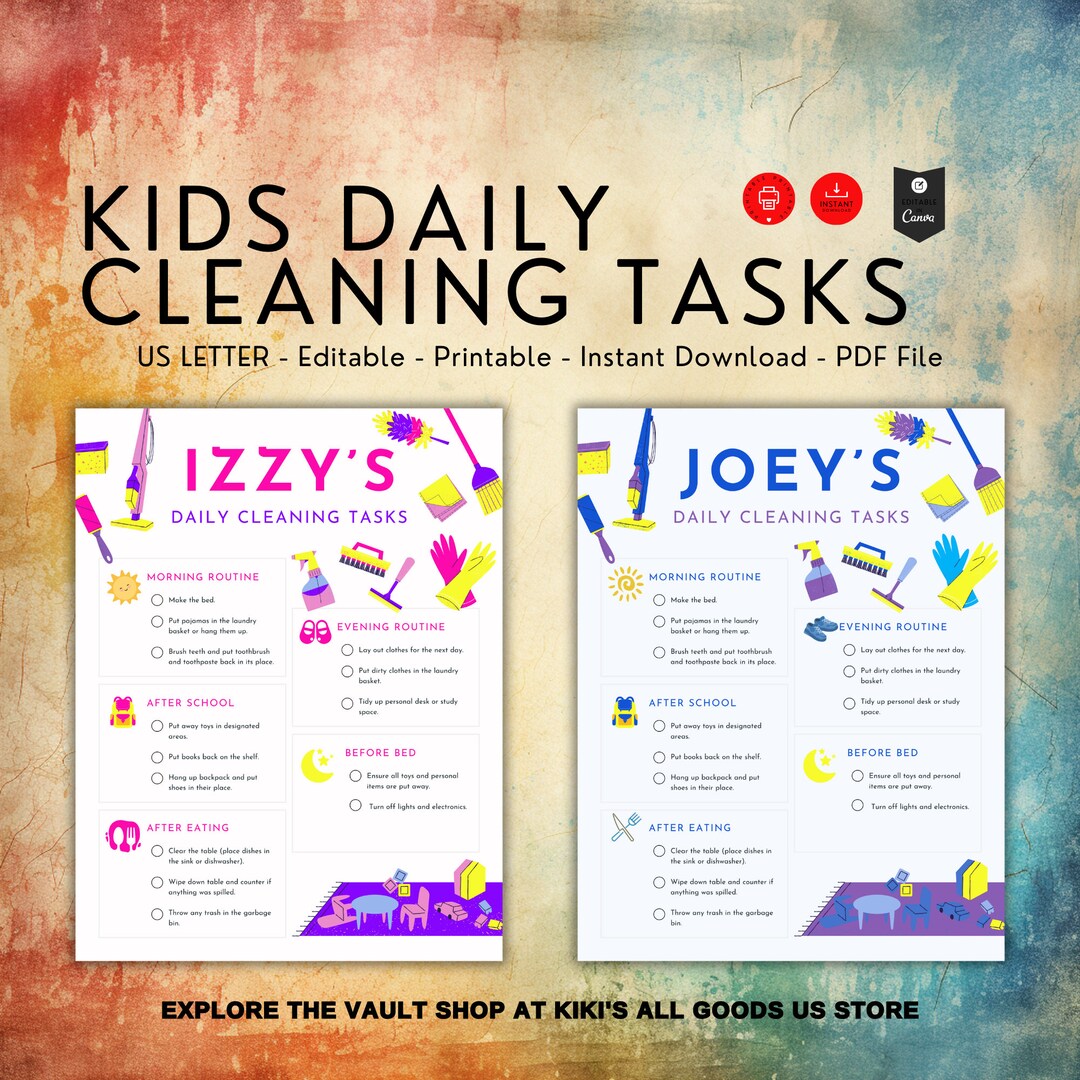 KID Daily Cleaning Task Chore Chart | TODDLER to Do List | Daily ...