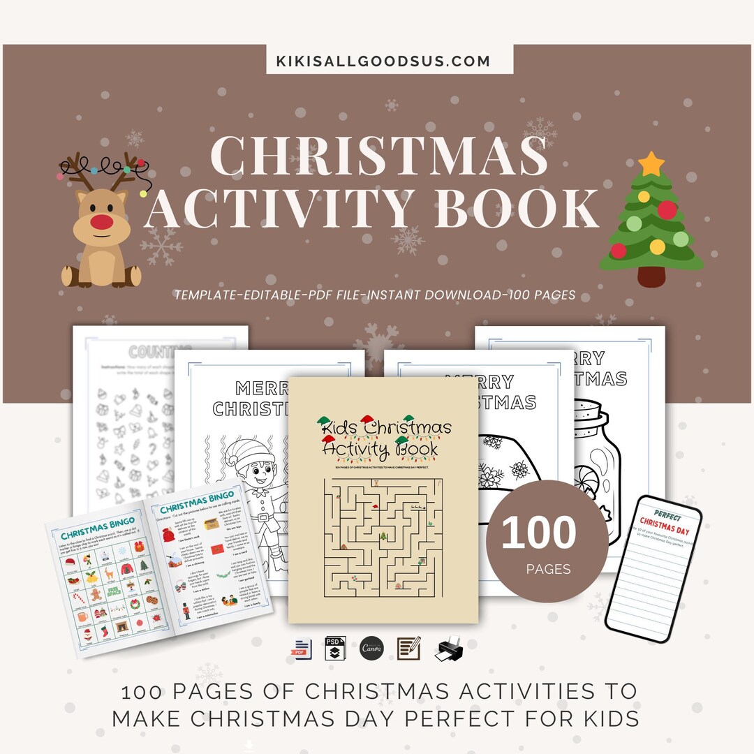 100 Pages Christmas Activity Book for Kids Connect the Dots - Etsy