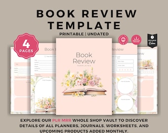Book Review Template Goodnotes, Digital Reading Journal, Simple Book ...