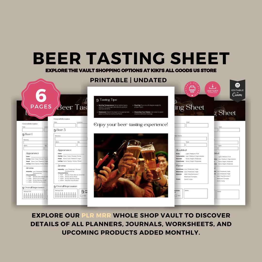 Beer Tasting Sheet Template | Beer Appearance | Beer Rating | Beer ...