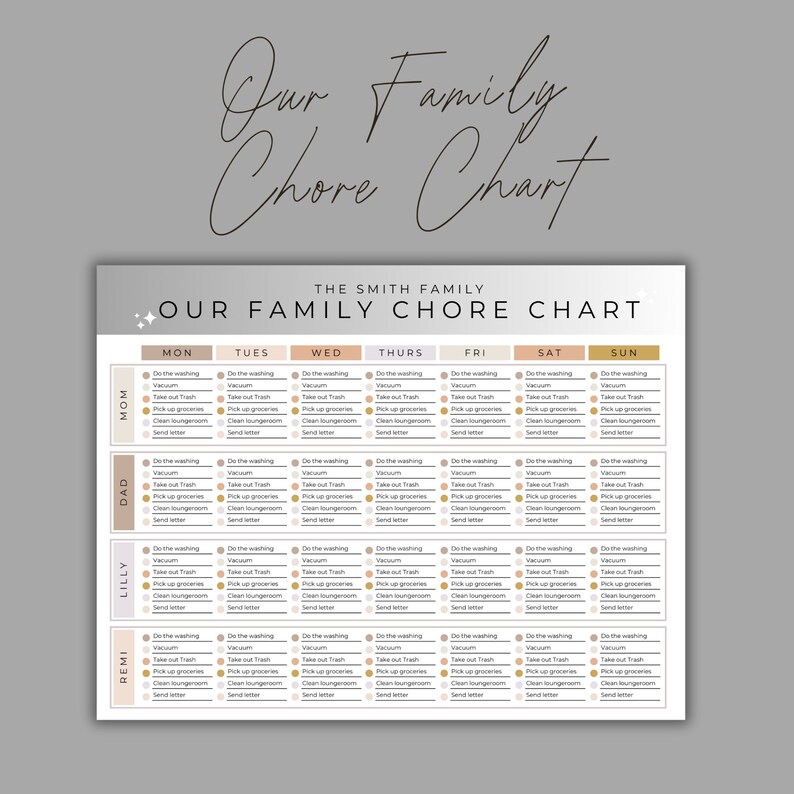 Our Family Chore Chart, Kid Daily School Checklist Schedule Printable ...