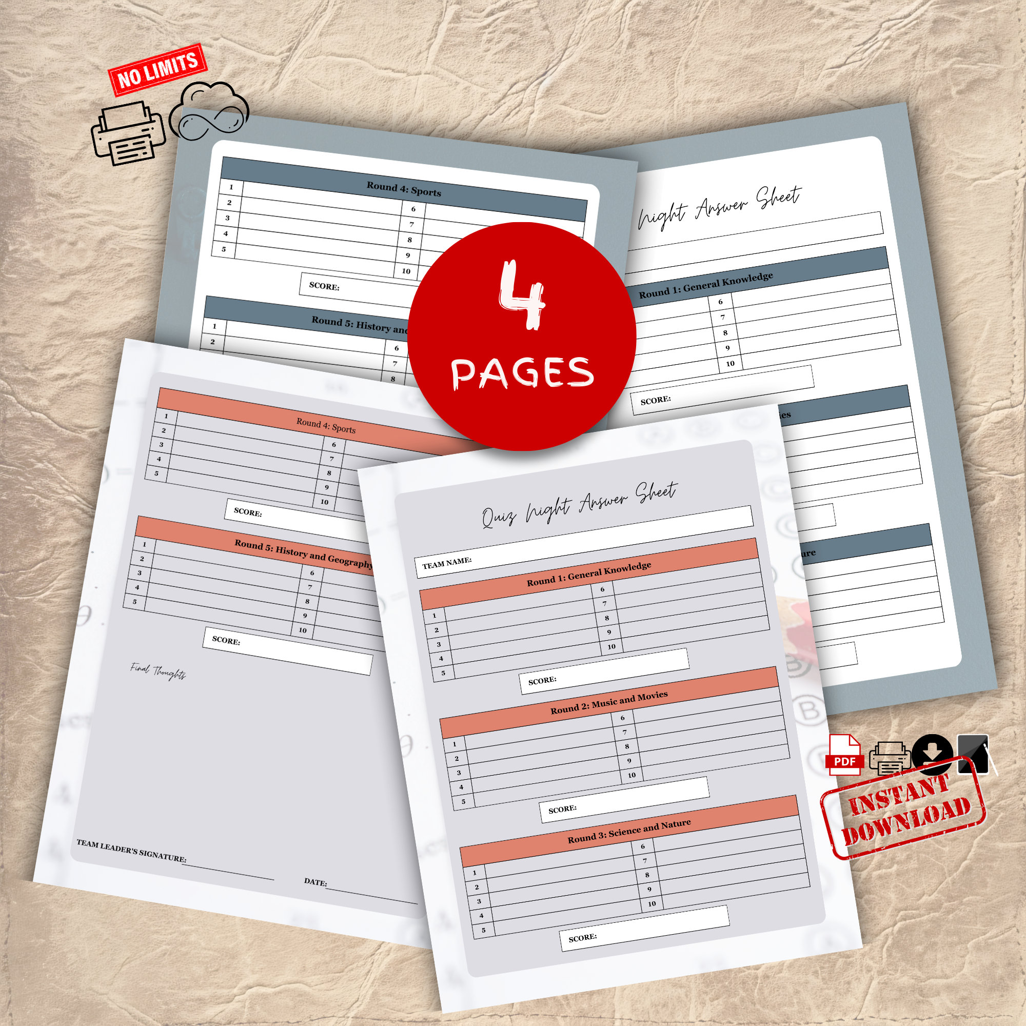 Quiz Night Answer Sheet Template: Editable Trivia Score Sheet ...