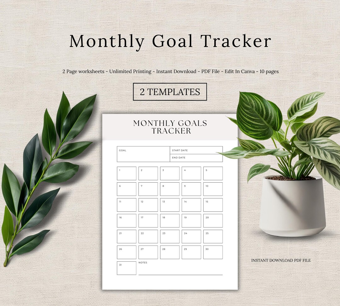 Monthly Goal Tracker Printable | Simple Goal Setting Planner | Digital ...