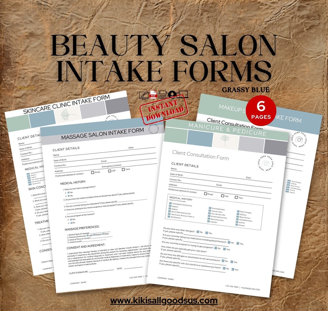 Beauty Salon Intake Forms Grassy BLUE , Editable and Printable in Canva ...
