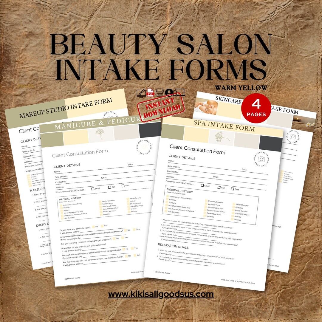 Beauty Salon Intake Forms WARM Yellow, Editable and Printable in Canva ...
