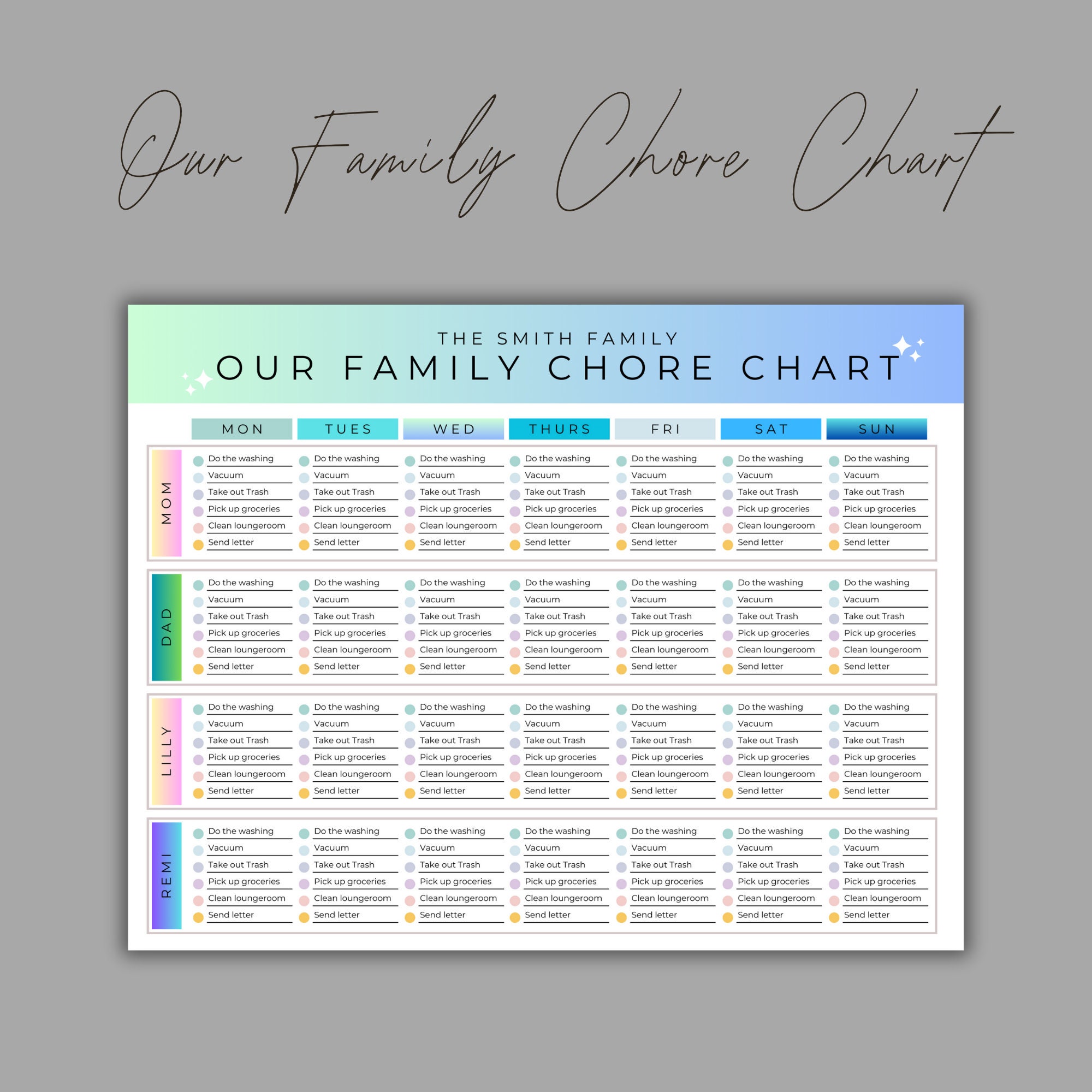 Our Family Chore Chart, Kid Daily School Checklist Schedule Printable ...