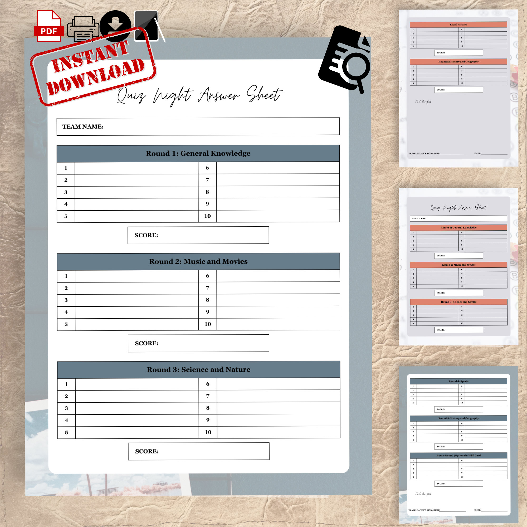 Quiz Night Answer Sheet Template: Editable Trivia Score Sheet ...