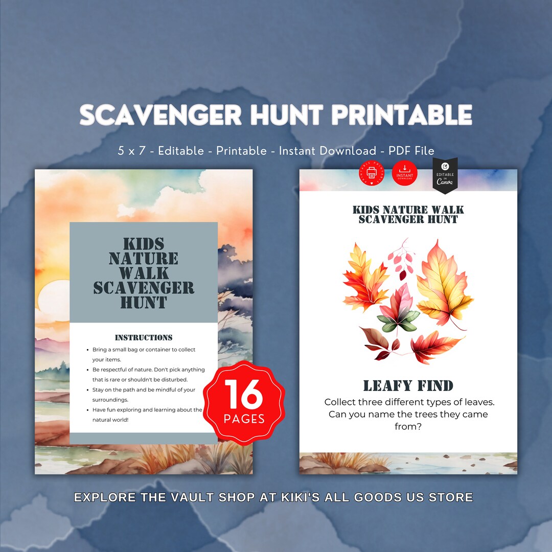 Outdoor Nature Walk Scavenger Hunt Printable Kid Activity Packet ...
