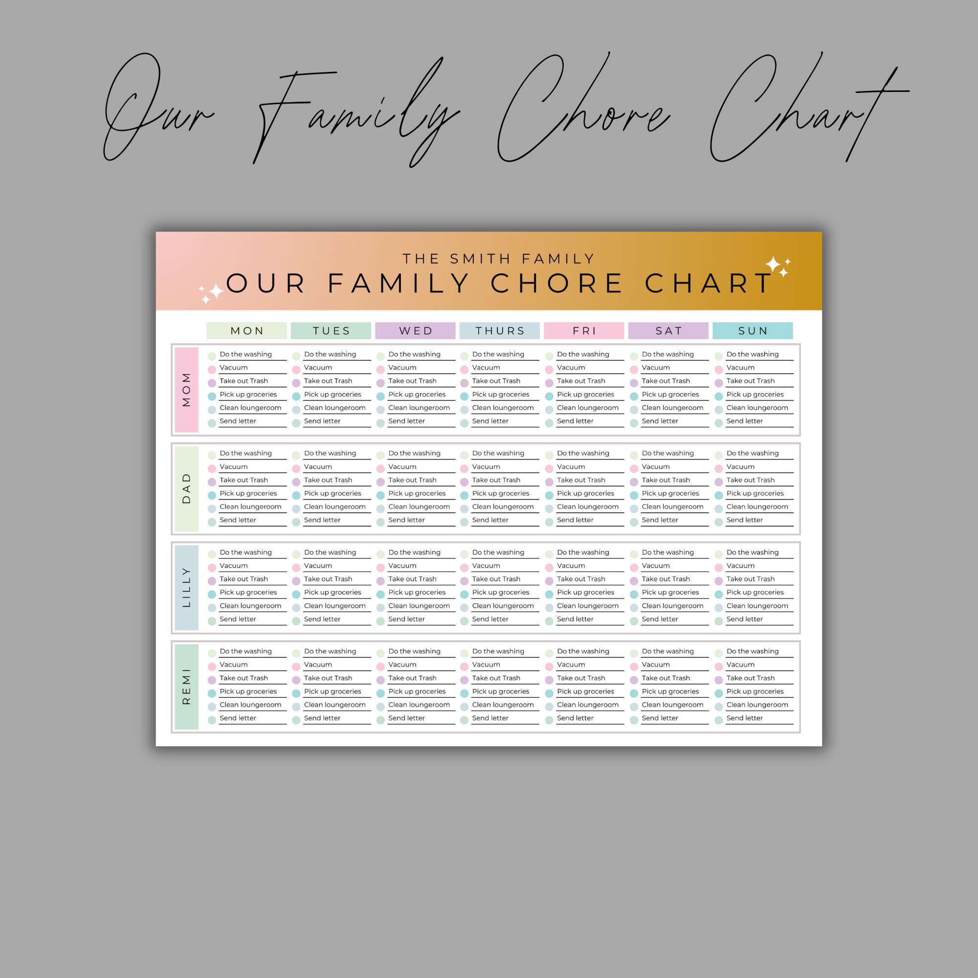 Our Family Chore Chart, Kid Daily School Checklist Schedule Printable ...
