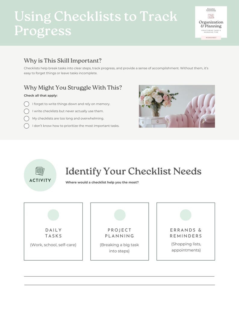 Using Checklists to Track Progress – Executive Functioning Tool, Task ...
